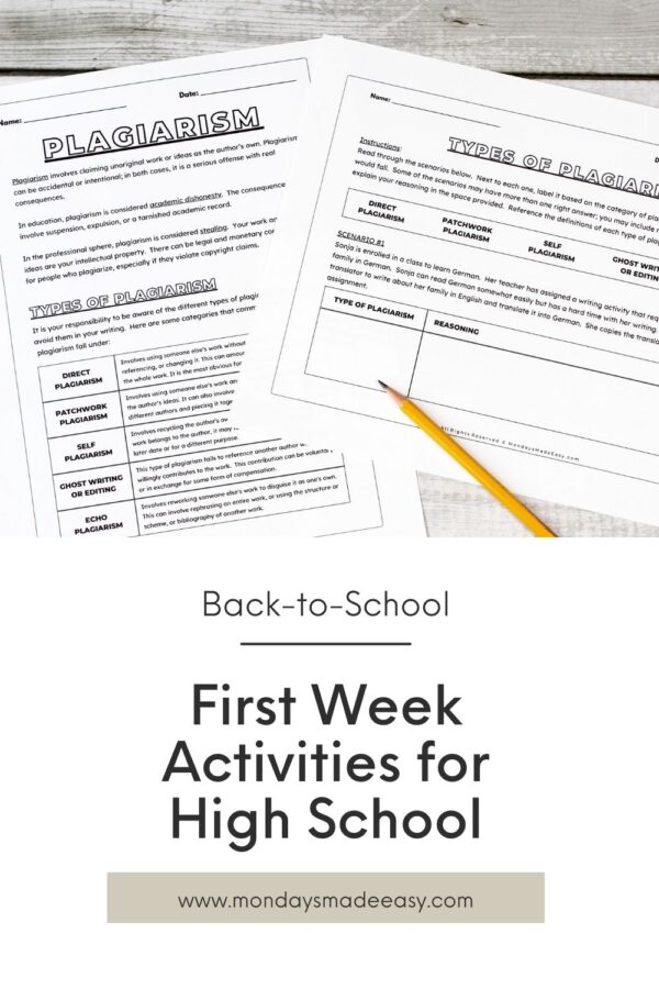 First Week of School Activities for High School