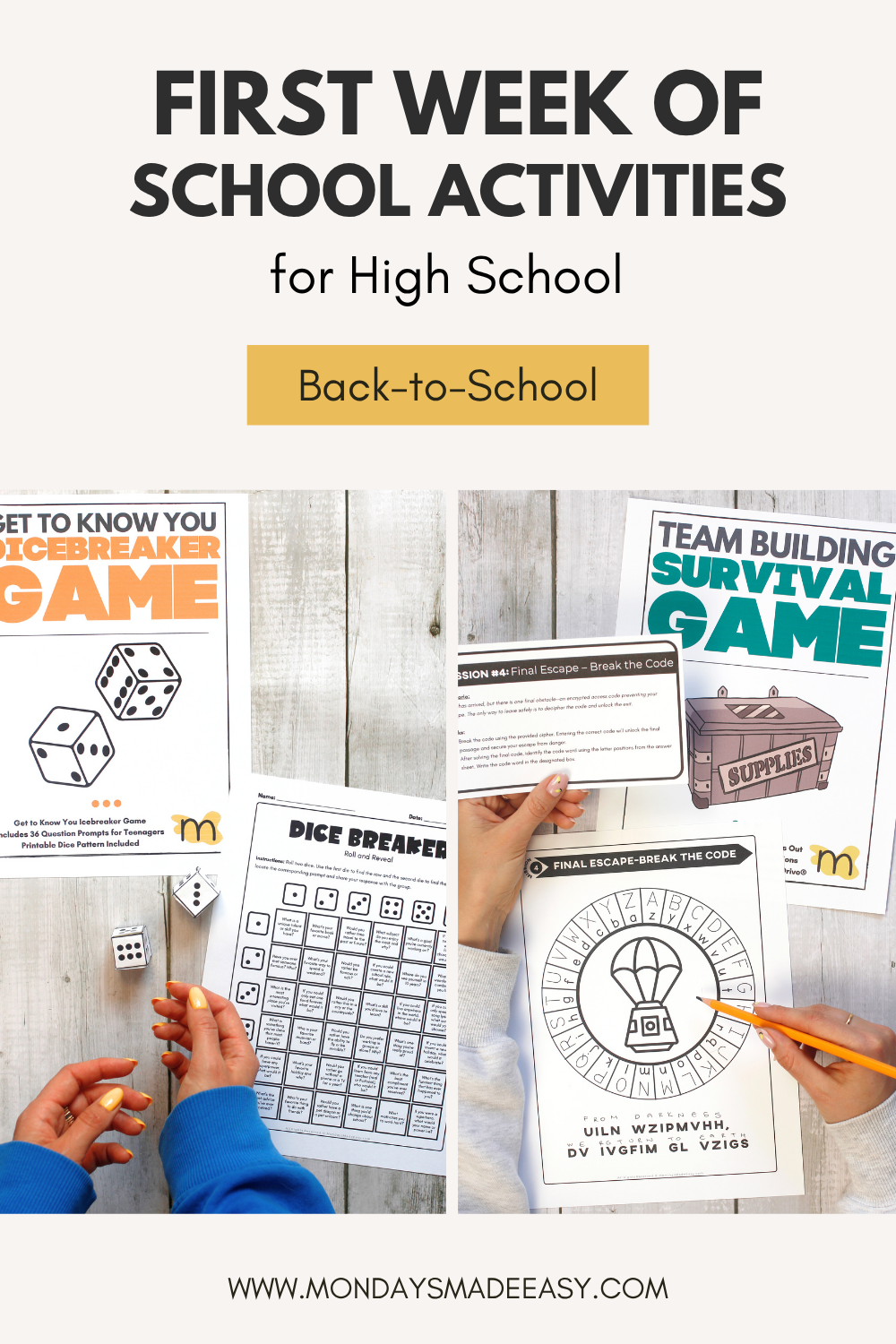 First Week of School Activities for High School