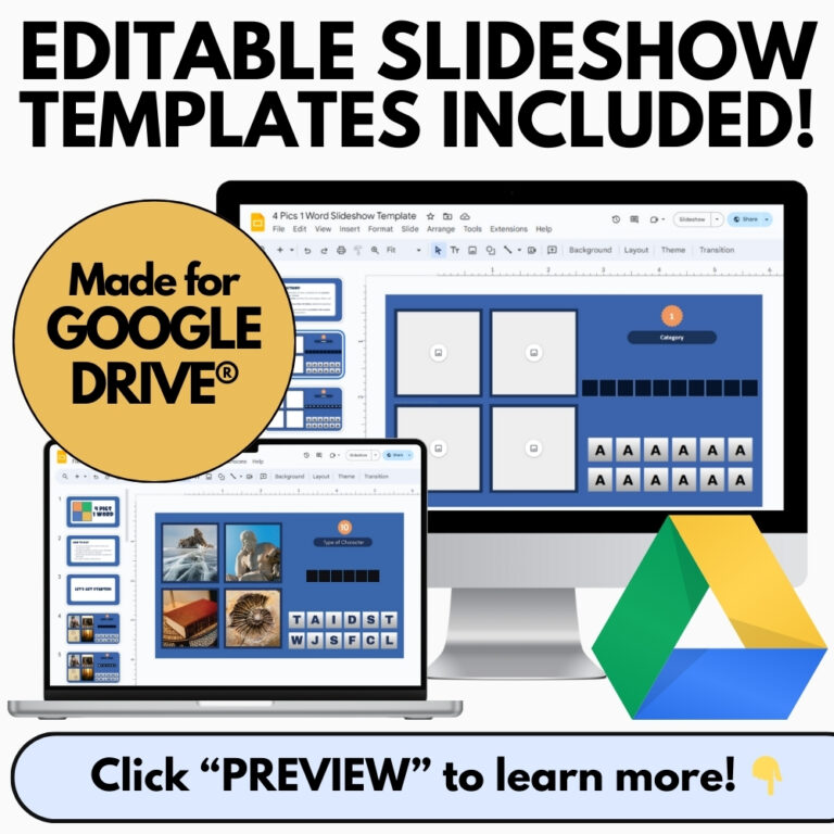 4 Pics 1 Word Review Game – Slideshow & Worksheet Template