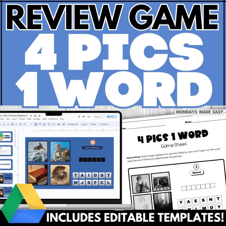 4 Pics 1 Word Review Game – Slideshow & Worksheet Template