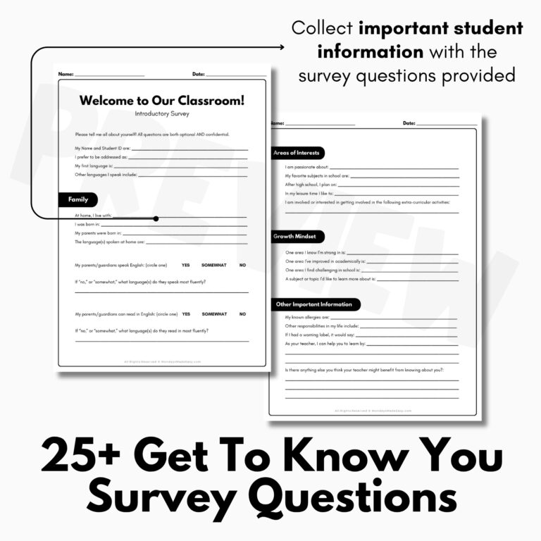 Editable Student Information Sheet for Back to School