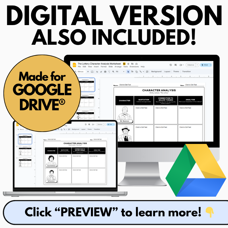 Character Analysis Worksheets for The Lottery Story