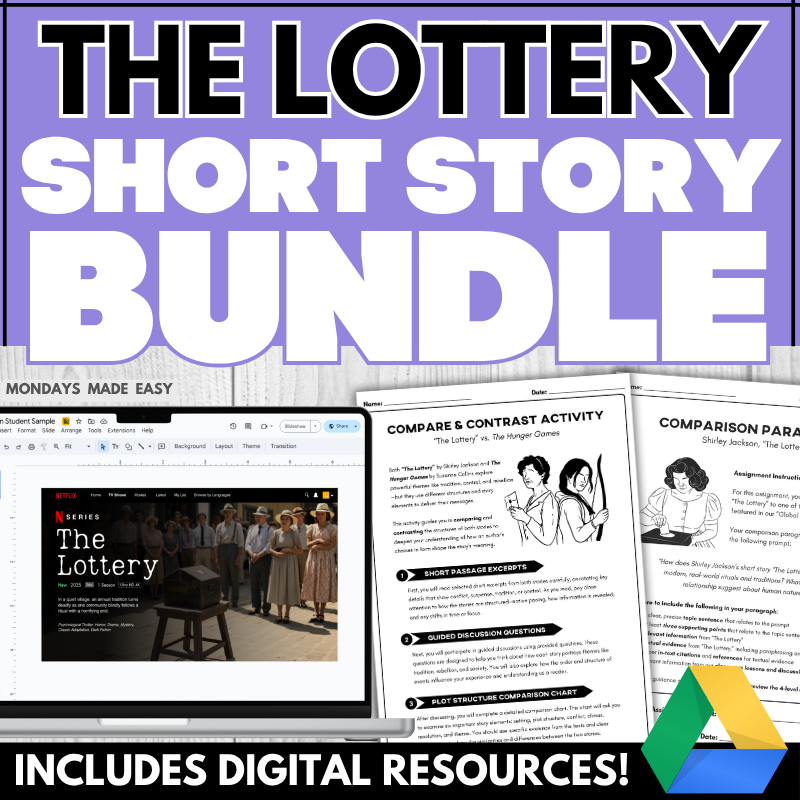 The Lottery Short Story Unit with Activities & Quiz Tools