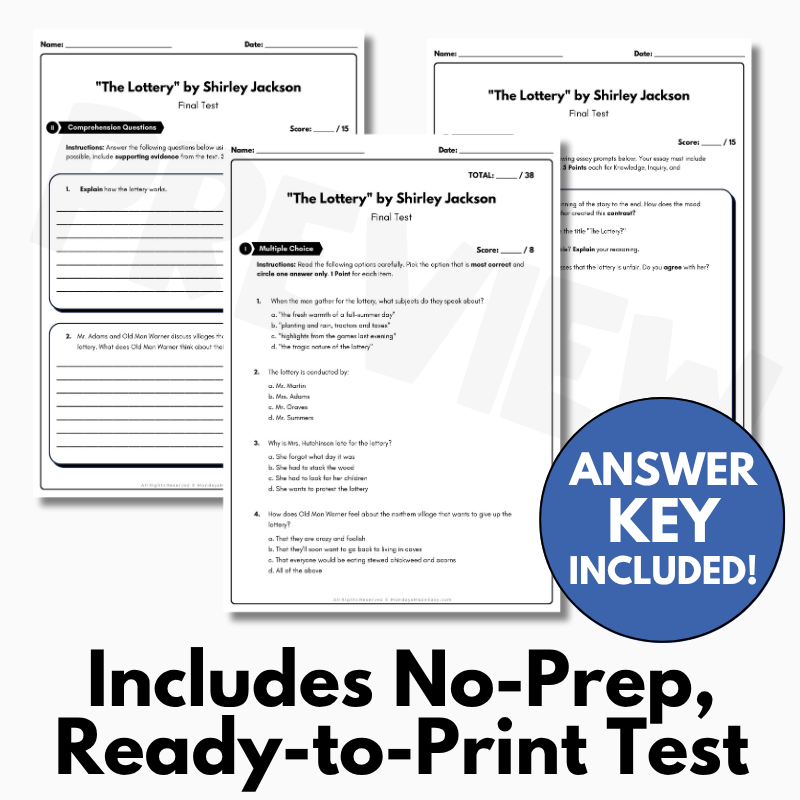 Summative Assessment for The Lottery by Shirley Jackson