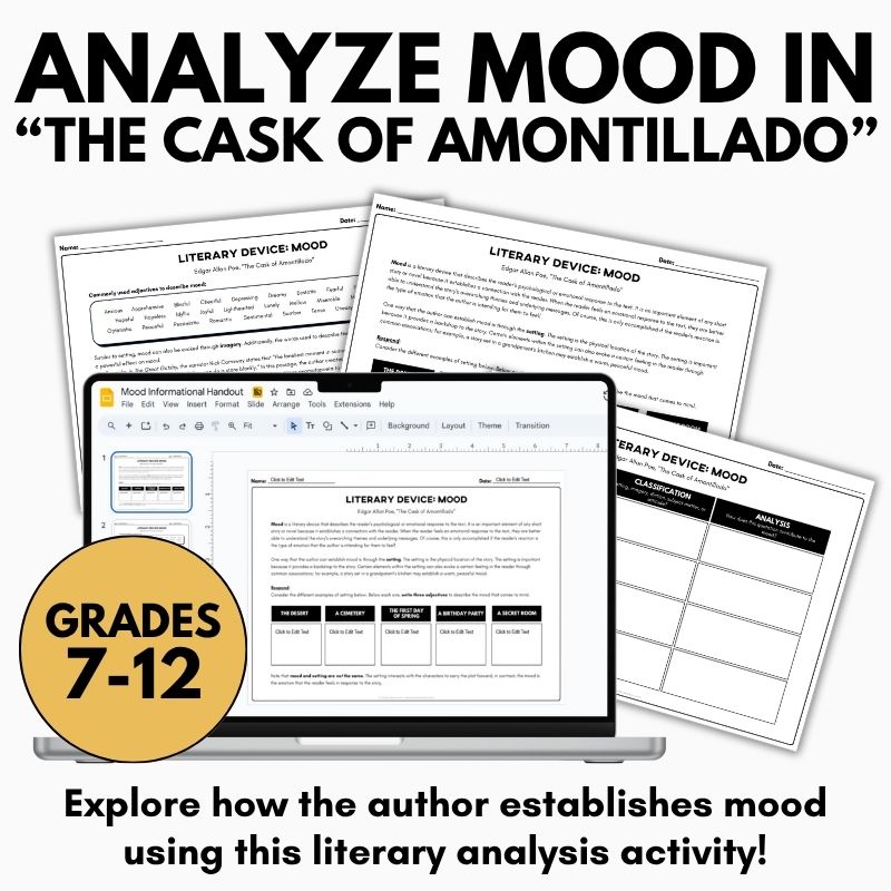 Cask of Amontillado Setting and Mood Analysis Activity