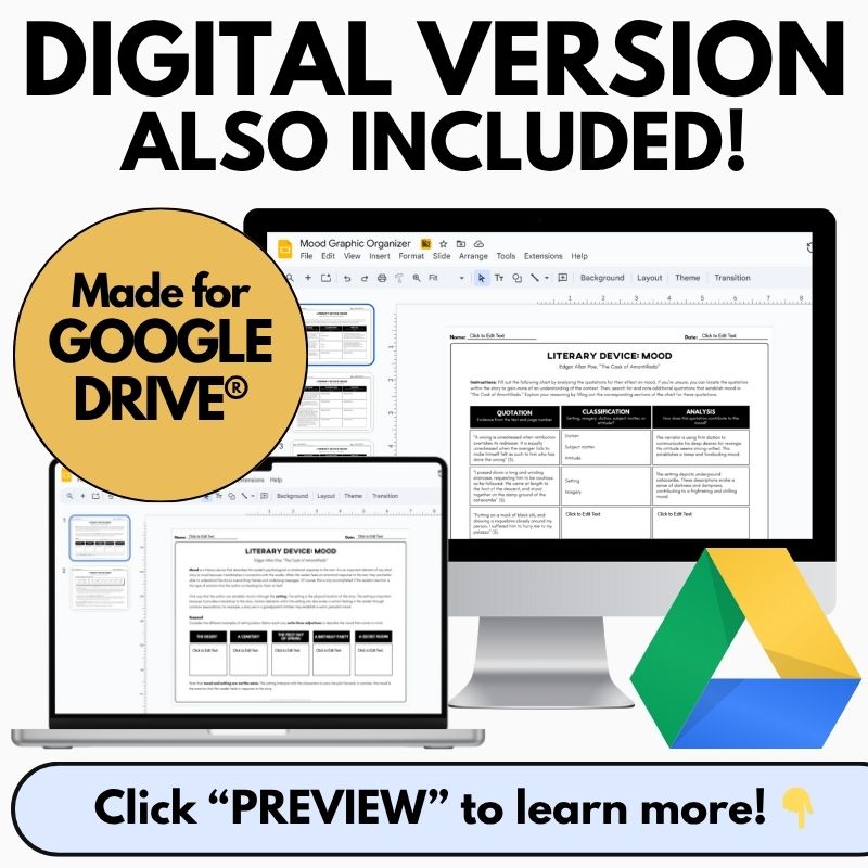 Cask of Amontillado Setting and Mood Analysis Activity